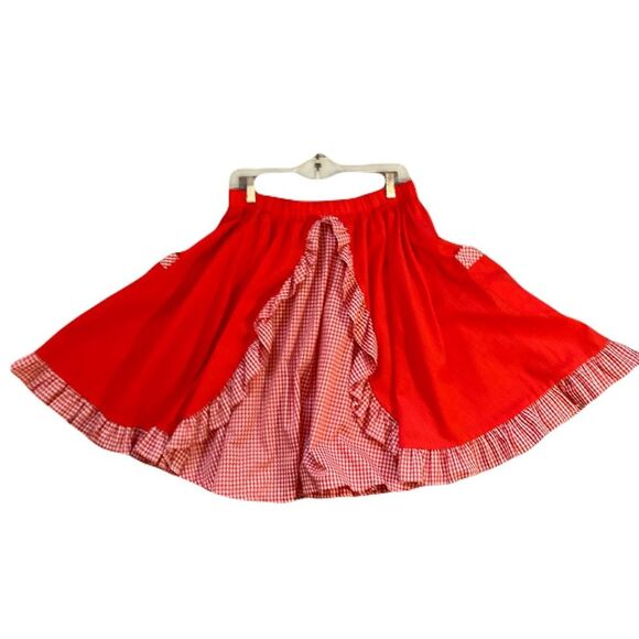 Vintage | Skirts | Vintage Large Square Dance Red White Gingham Skirt ...